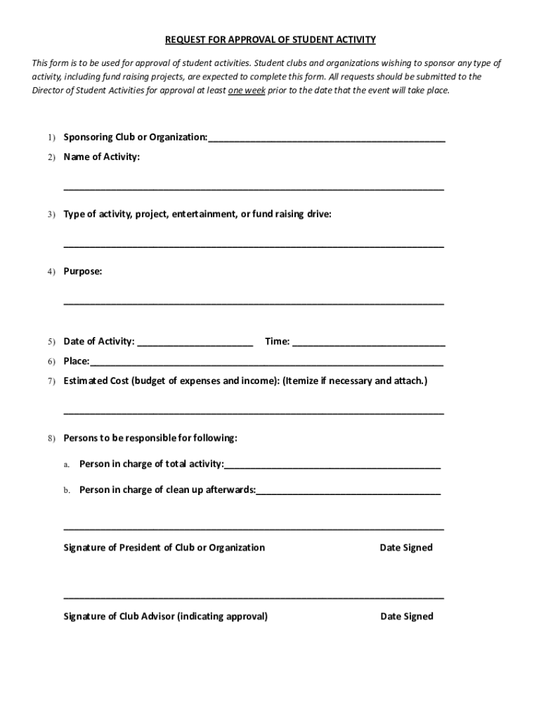 Fillable Online REQUEST FOR APPROVAL OF STUDENT ACTIVITY.rtf Fax Email ...
