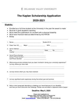 Fillable Online The Kaplan Scholarship Application 2020-2021 Fax Email ...