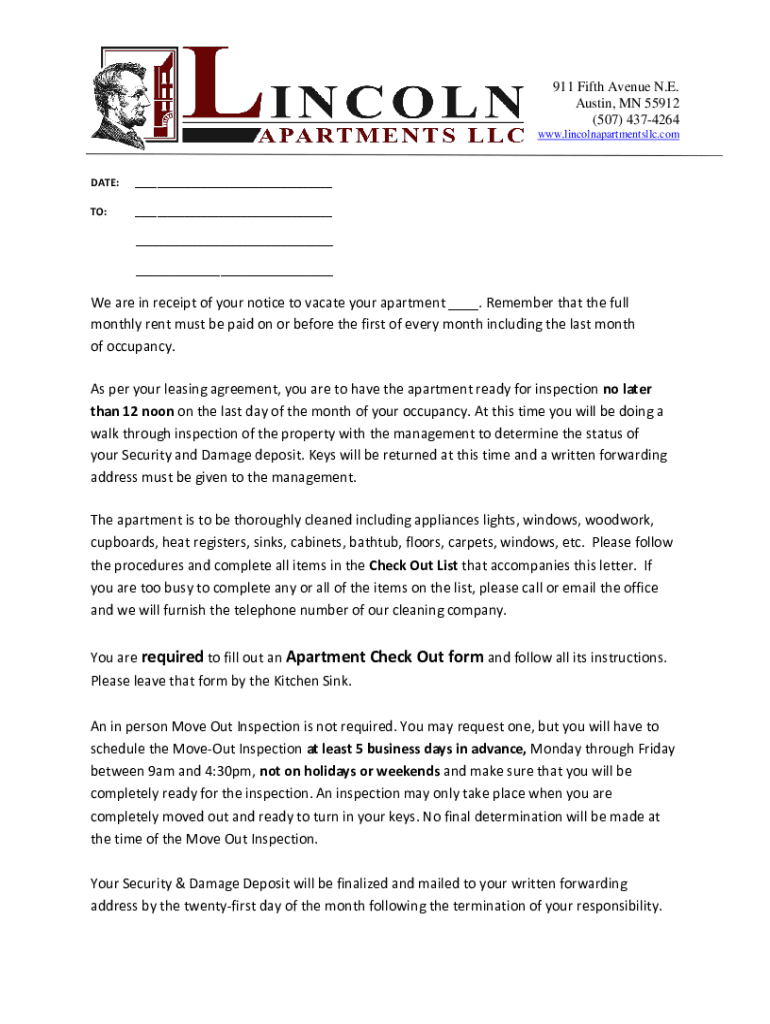 Fillable Online We are in receipt of your notice to vacate your ...