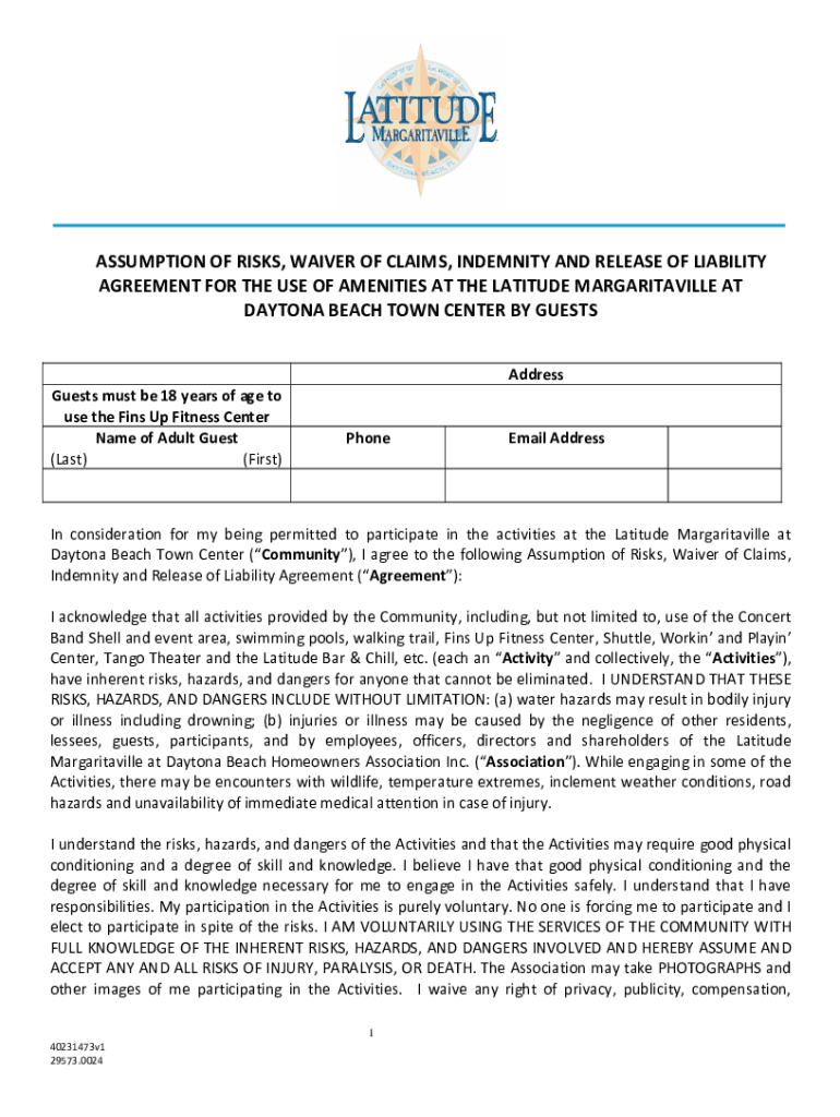 Fillable Online assumption of risks, waiver of claims, indemnity and ...