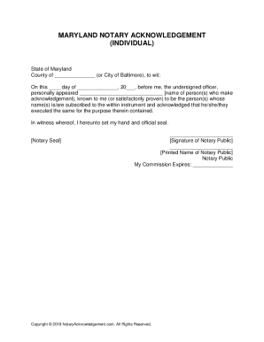 Fillable Online Maryland Individual Notary Acknowledgement Form Fax ...