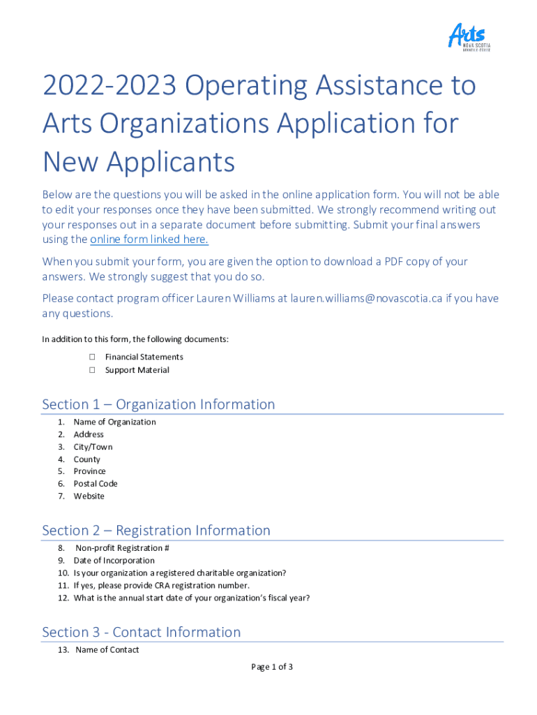 Fillable Online Arts Organizations Application for Fax Email Print ...