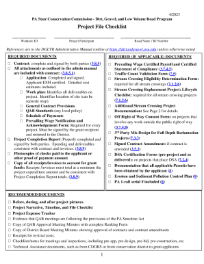 Fillable Online dirtandgravel psu Project File Checklist Fax Email ...