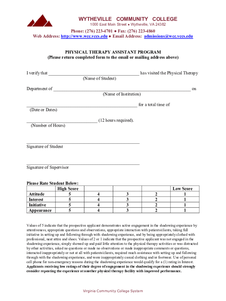 Fillable Online PTA Observation hours form Fax Email Print - pdfFiller