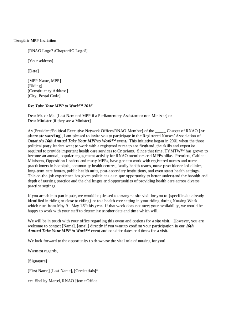 Thank you letter to MPP Doc Template | pdfFiller