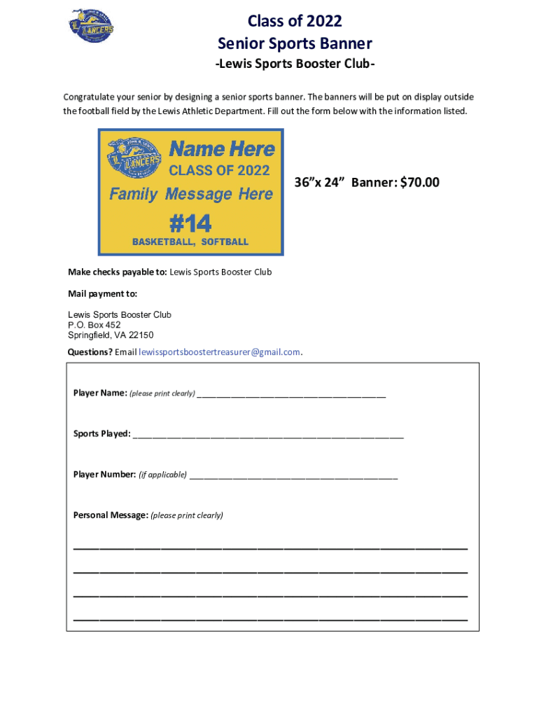 Fillable Online SENIOR SPORTS BANNERS - High School Senior Night ...