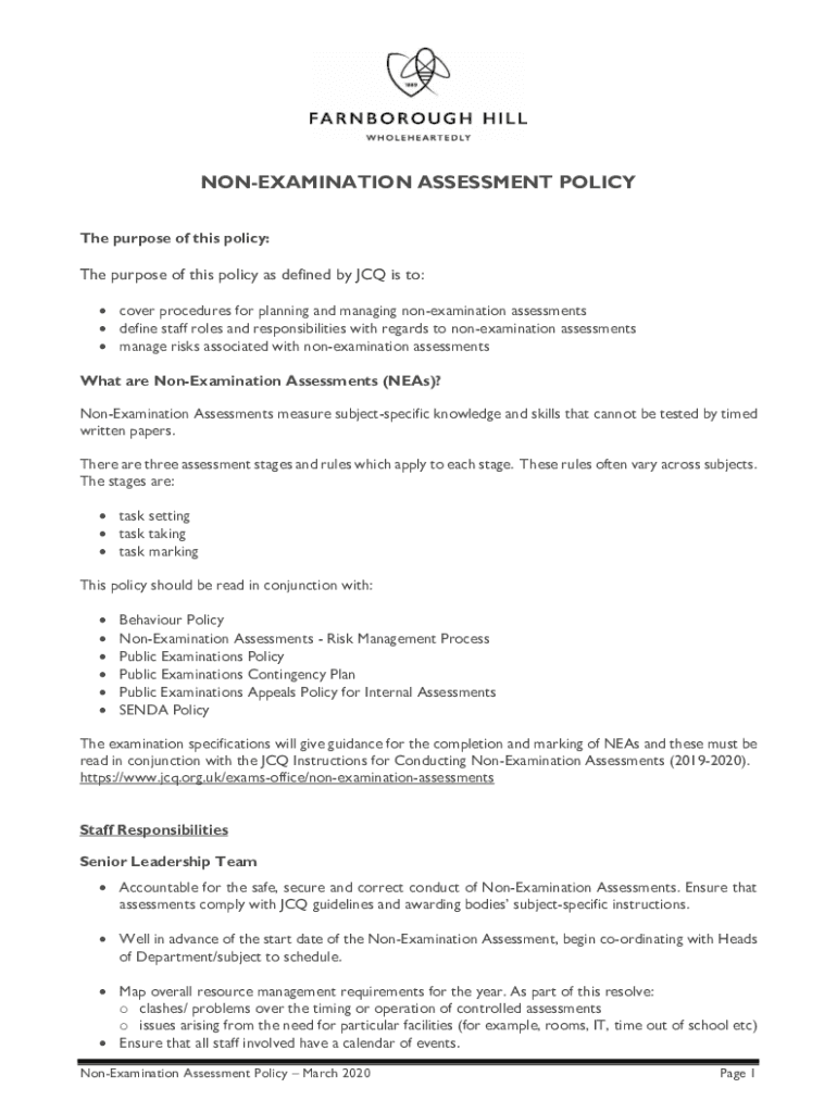 Fillable Online Instructions for conducting non-examination assessments ...