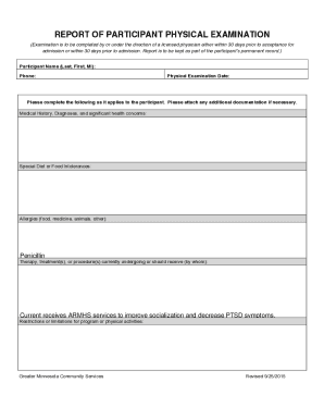 Fillable Online REPORT OF PARTICIPANT PHYSICAL EXAMINATION Fax Email ...
