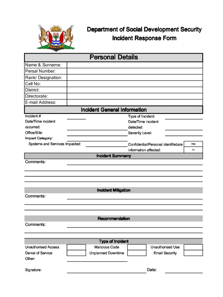 Fillable Online Security Incident Response FORM.xls Fax Email Print ...