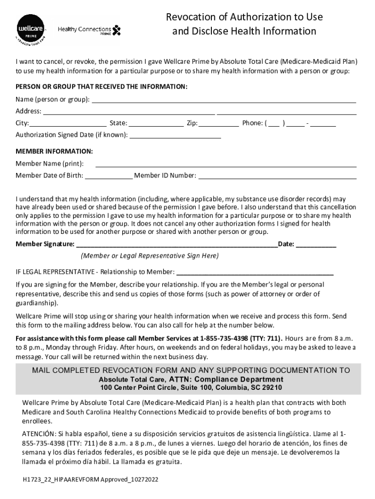 Fillable Online Revocation of Authorization to Use and Disclose Health ...