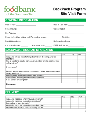 Fillable Online BackPack Program Site Visit Form Fax Email Print ...