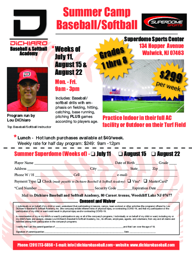 Fillable Online Summer Camp Baseball/Softball * * Fax Email Print - pdfFiller