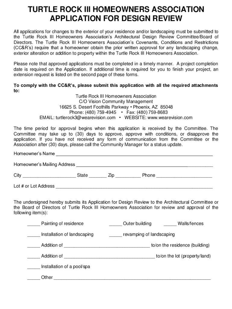 Fillable Online request for architectural review committee (arc ...