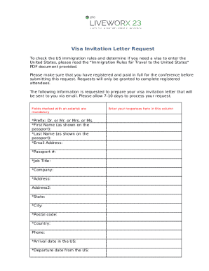 Visa Invitation Letter Request Doc Template | pdfFiller