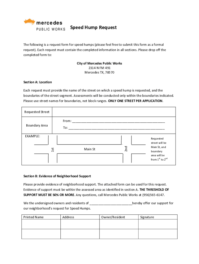 Fillable Online Request for Speed Hump Investigation Fax Email Print ...