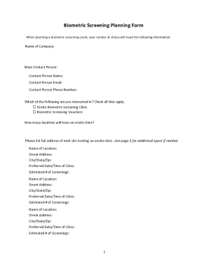 Fillable Online Biometric Screening Planning Form Fax Email Print ...