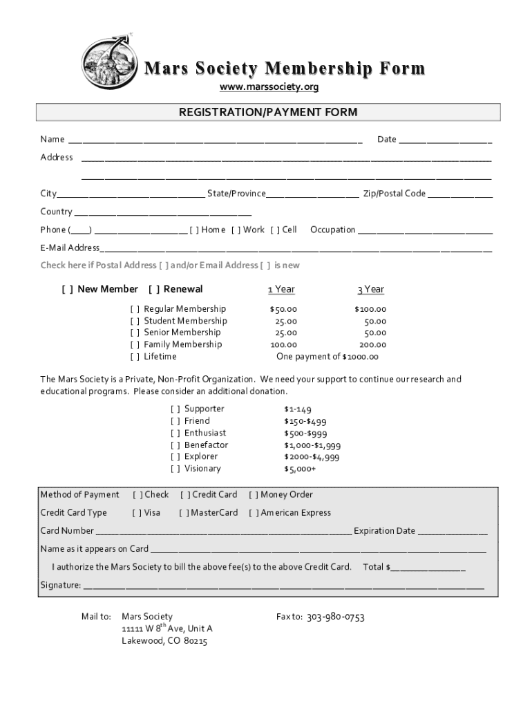 Fillable Online Send Your Name to Mars: Future Mission Fax Email Print ...
