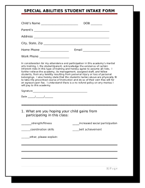 Fillable Online SPECIAL ABILITIES STUDENT INTAKE FORM Fax Email Print ...
