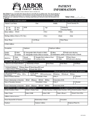 Fillable Online ARBOR Patient Information Form 2020.cdr Fax Email Print ...