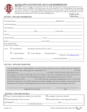 Fillable Online Leo Club Application Form - Fill Online, Printable, Fillable ... Fax Email Print ...