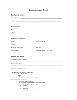 Fillable Online Exposure Incident Record Fax Email Print - pdfFiller
