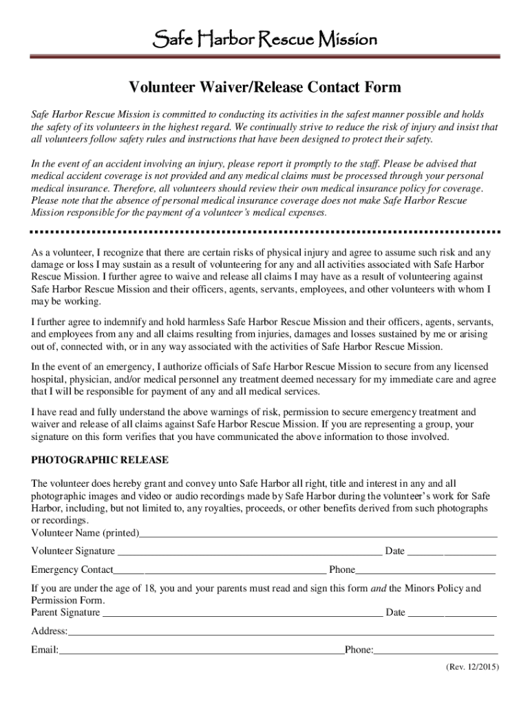 Fillable Online Safe Harbor - Milwaukee Rescue Mission Fax Email Print ...