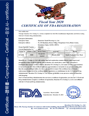 Fillable Online certificate of fda registration Fax Email Print - pdfFiller