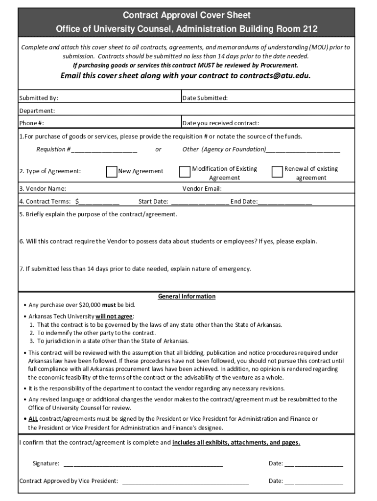 Fillable Online Office of General Counsel Contract Approval Cover Sheet ...