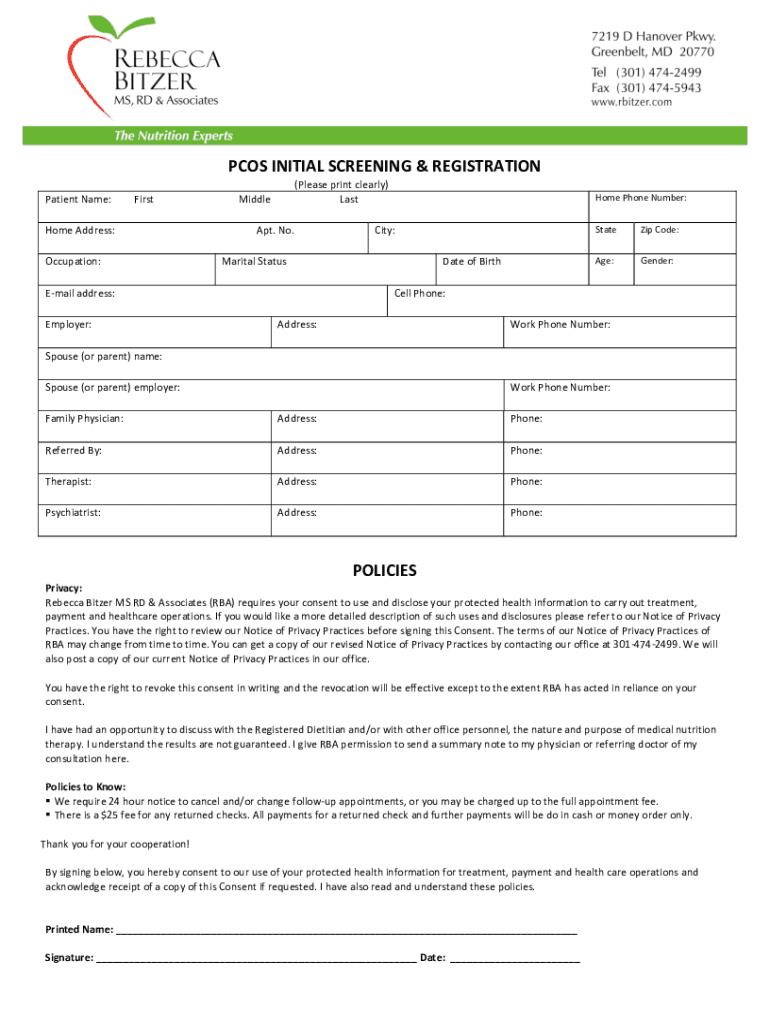 Fillable Online PCOS Screening and Registration Form(2) Fax Email Print ...
