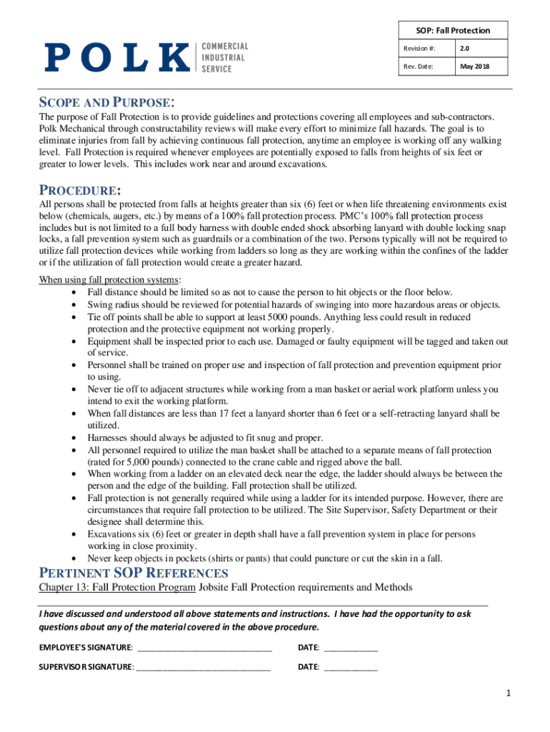 Fillable Online SOP Fall Arrest Systems - Environmental Health & Safety ...