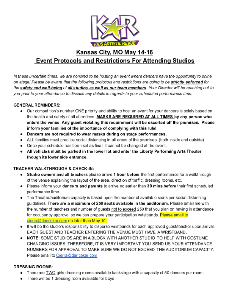 Fillable Online UPDATED KAR Kansas City 5/14 Event Protocols and Restrictions For Attending ...