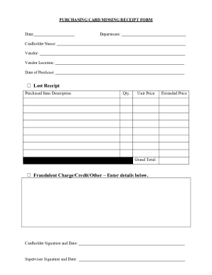 Fillable Online P-CARD MISSING RECEIPT FORM Fax Email Print - pdfFiller