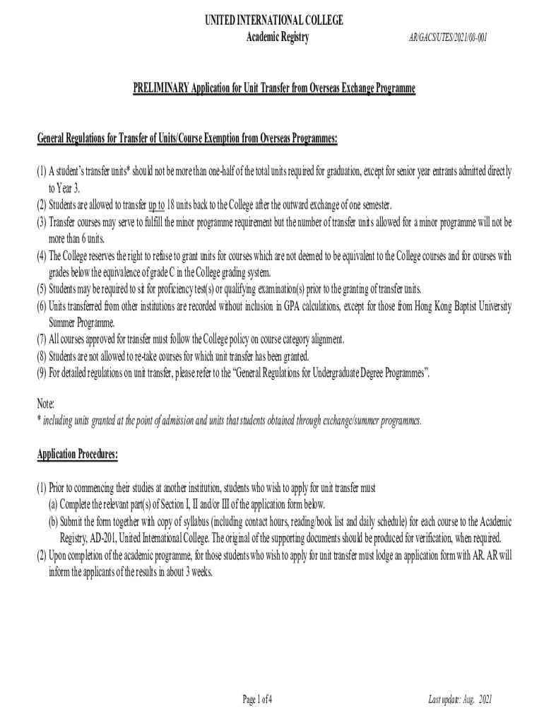 Fillable Online Exchange programme Preliminary Application for Unit ... Fax Email Print - pdfFiller