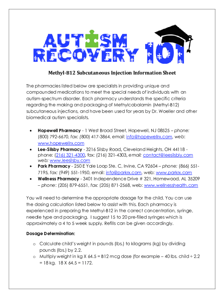 Fillable Online Methyl-B12 Subcutaneous Injection Information Sheet Fax ...