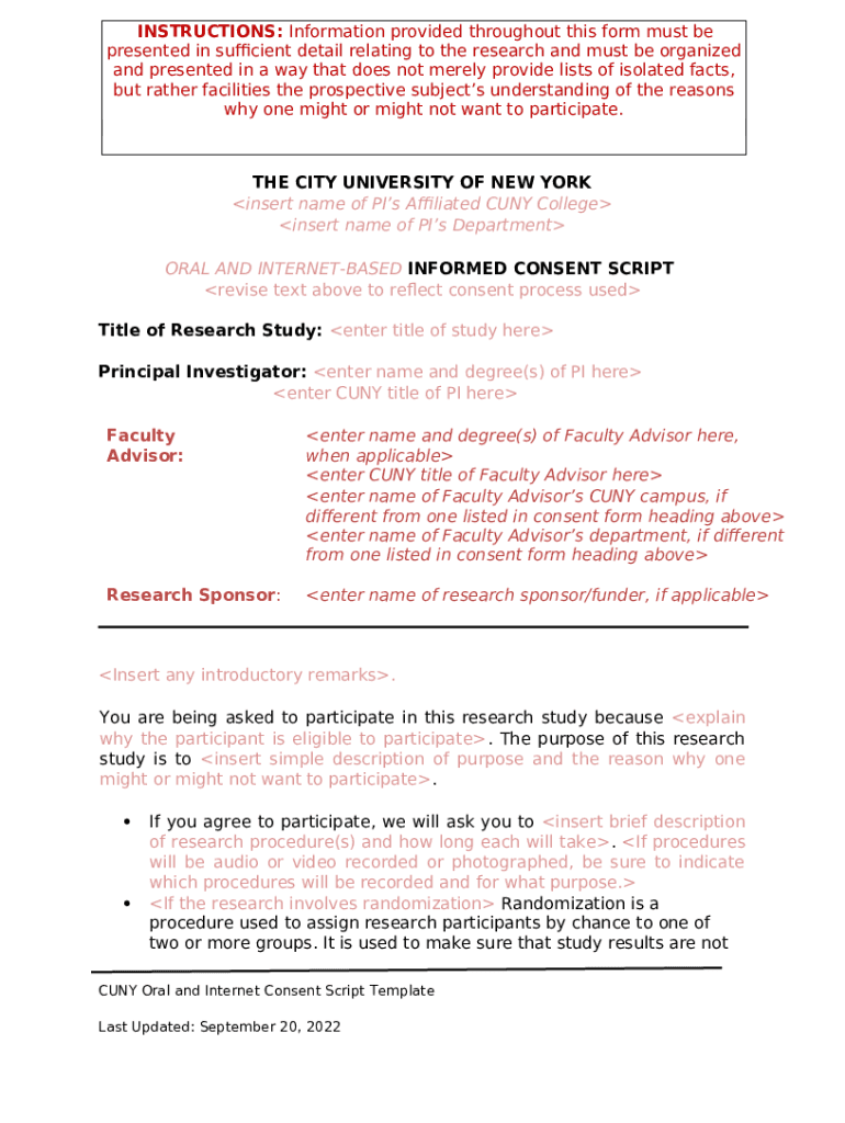 Oral and Internet-Based Ined Consent Script Template Doc Template ...