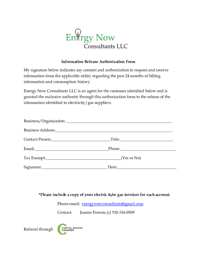 Fillable Online Energy Now Consultants Information Authorization Form ...