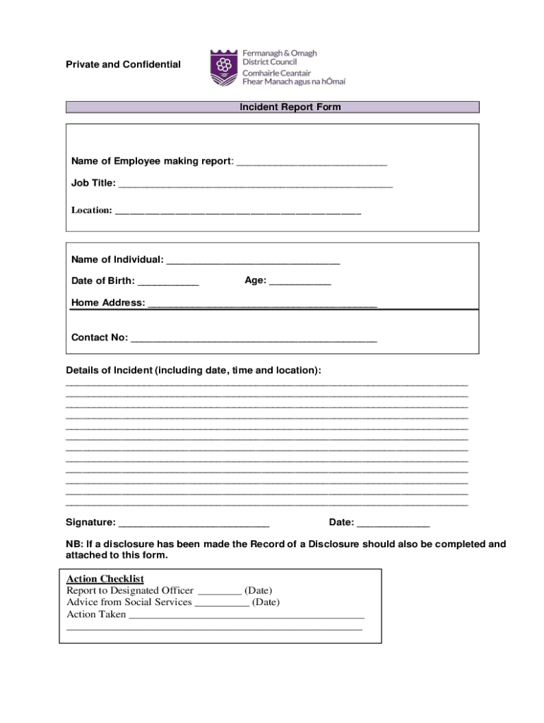 Fillable Online Action Checklist Report to Designated Officer Fax Email Print - pdfFiller