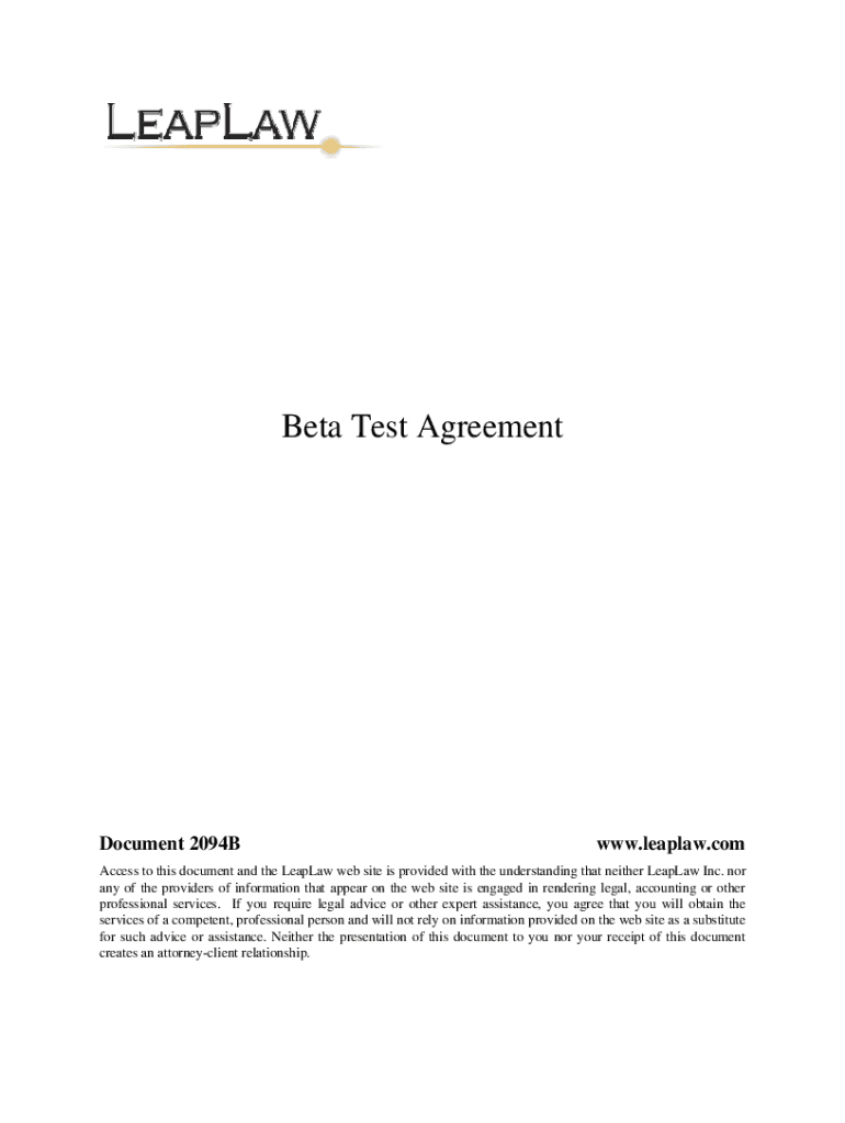 Fillable Online Beta Test Agreement form Format Fax Email Print - pdfFiller
