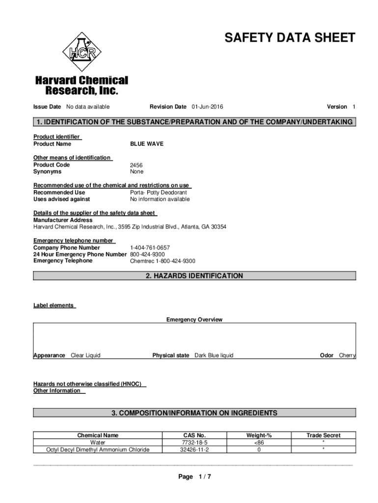 Fillable Online Blue Wave SDS - SAFETY DATA SHEET Fax Email Print ...