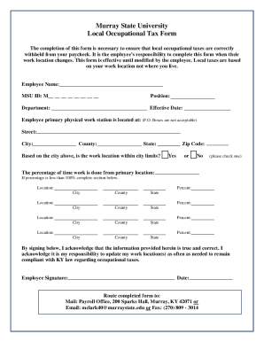 Fillable Online Murray State University Local Occupational Tax Form Fax Email Print - pdfFiller