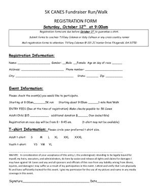 Fillable Online 5K CANES Fundraiser Run/Walk REGISTRATION FORM Fax ...