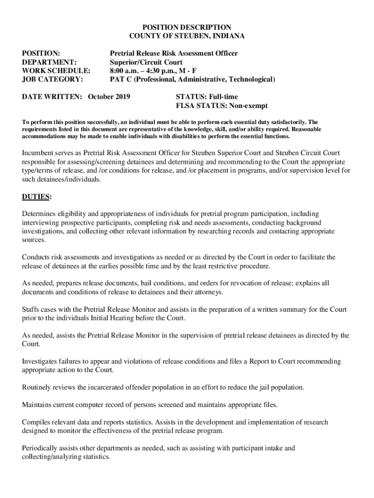 Fillable Online Pretrial Release Risk Assessment Officer DEPARTMENT Fax ...