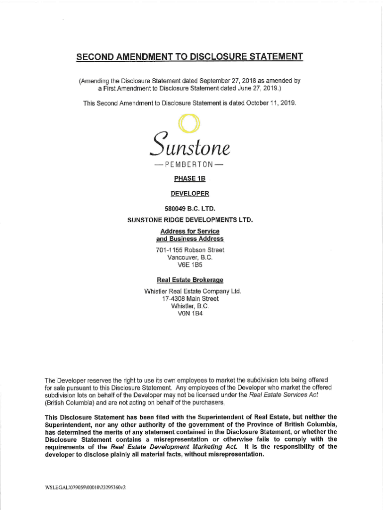 Fillable Online DISCLOSURE STATEMENT AMENDMENT Fax Email Print - pdfFiller