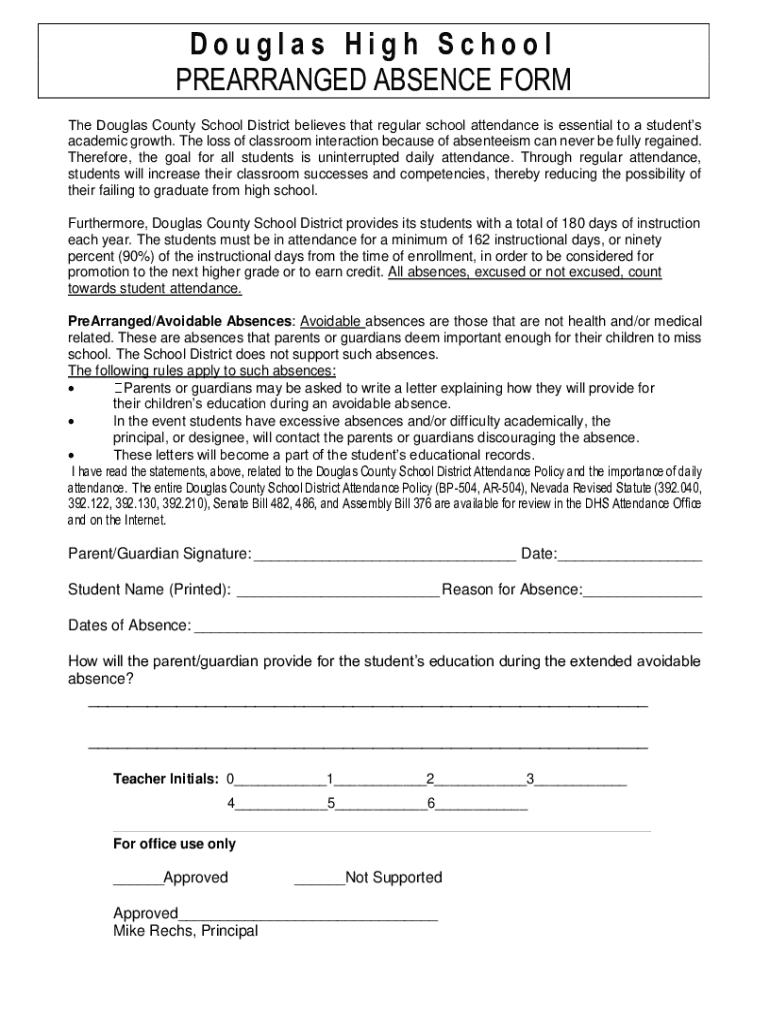 Fillable Online Douglas High School PREARRANGED ABSENCE FORM Fax Email ...