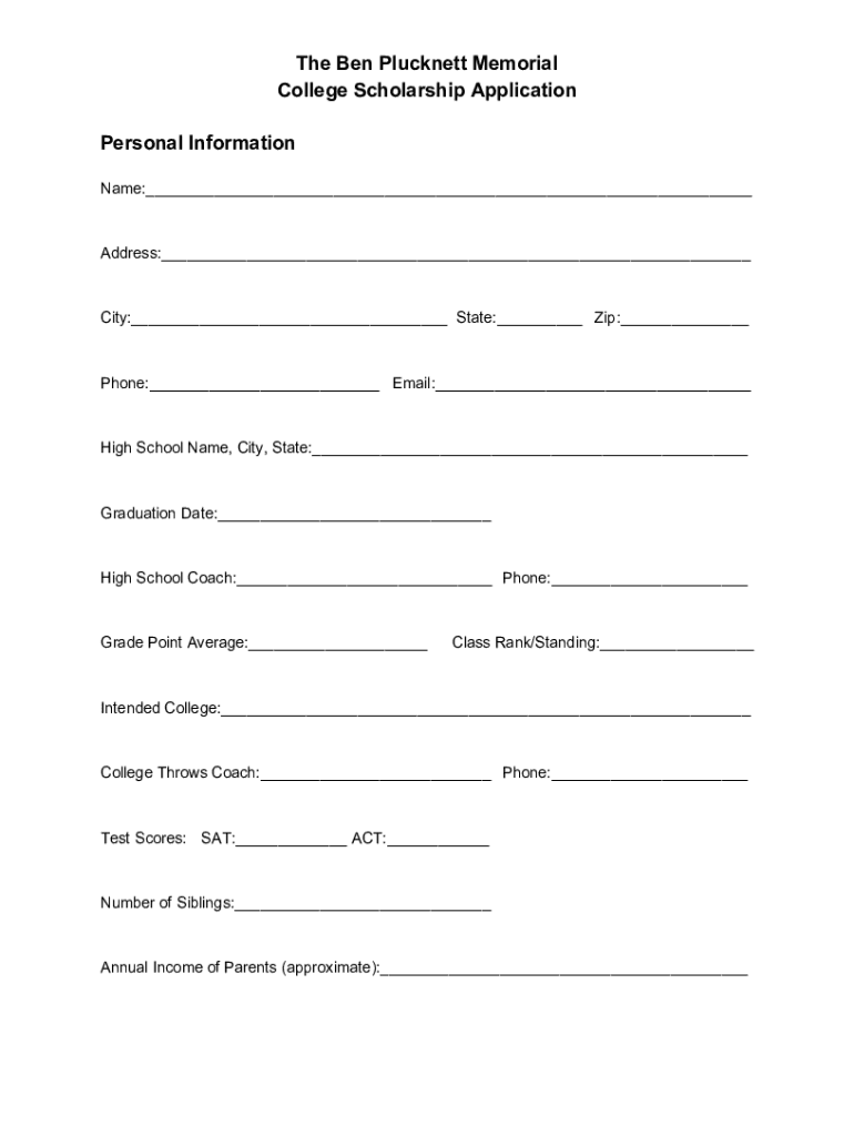 Fillable Online Ben Plucknett Memorial Scholarship Fax Email Print ...