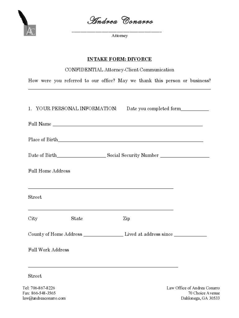 Fillable Online Divorce case intake form.doc Fax Email Print - pdfFiller