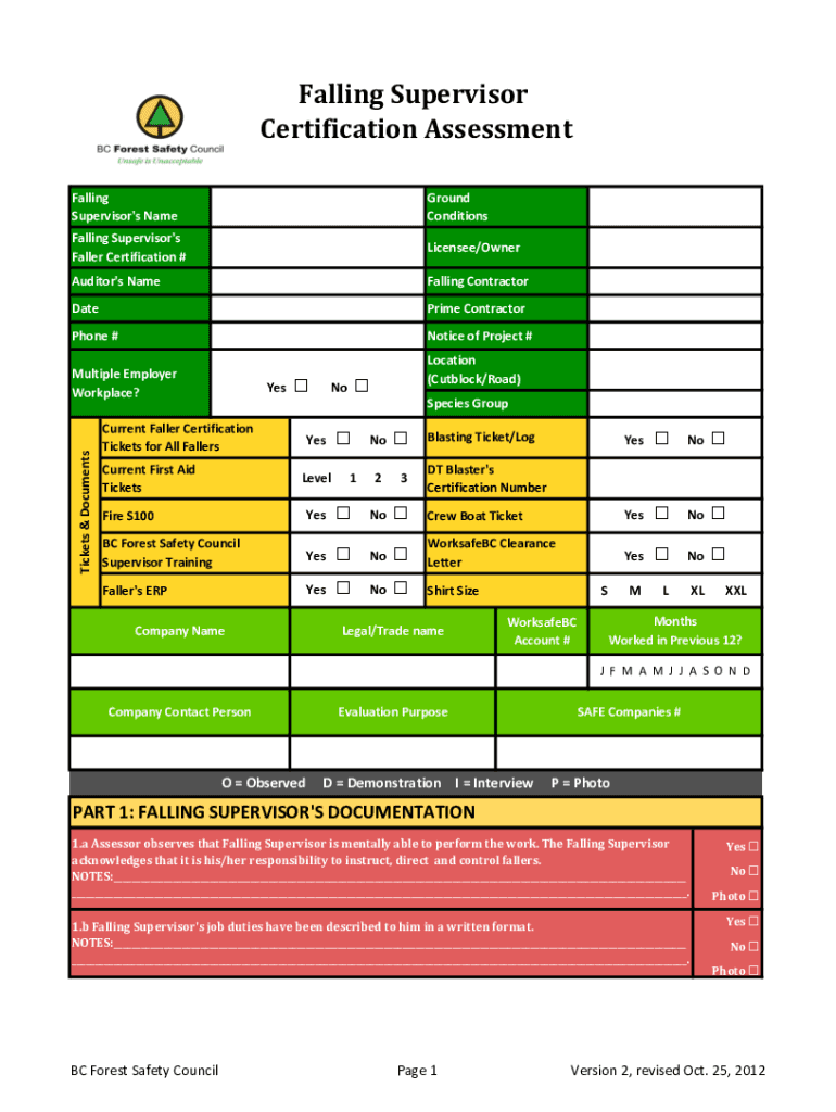 Fillable Online Falling Supervisor Certification Evaluation Form Fax Email Print - pdfFiller