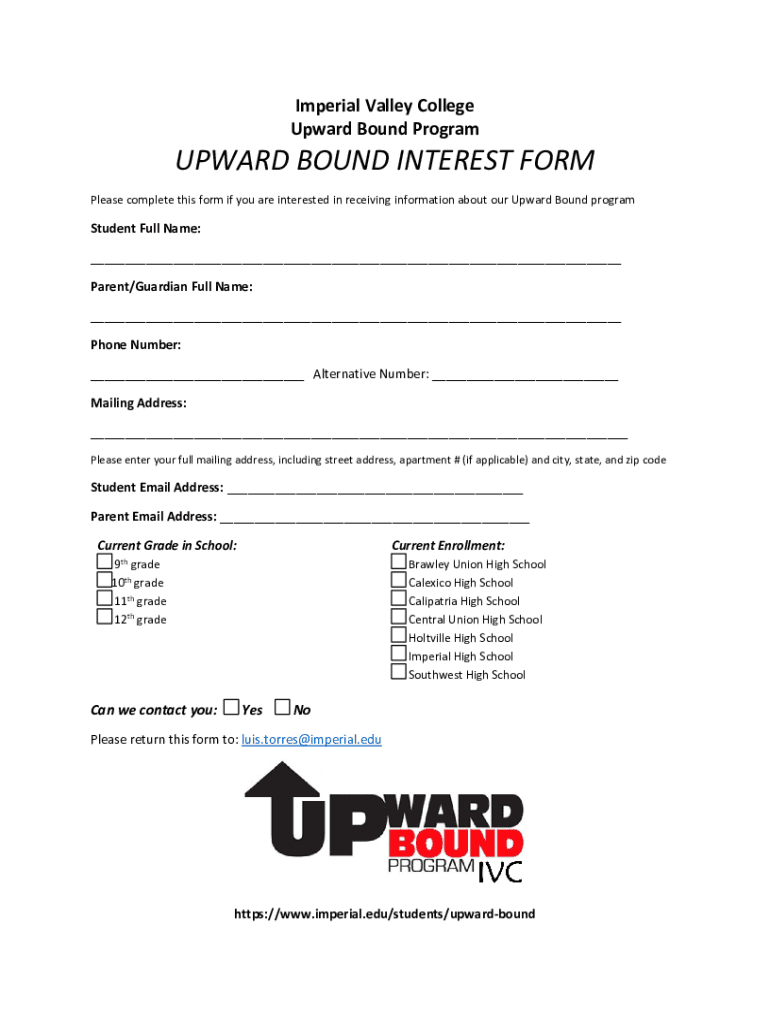 Fillable Online Upward Bound Program - For Students - Legacy Fax Email Print - pdfFiller