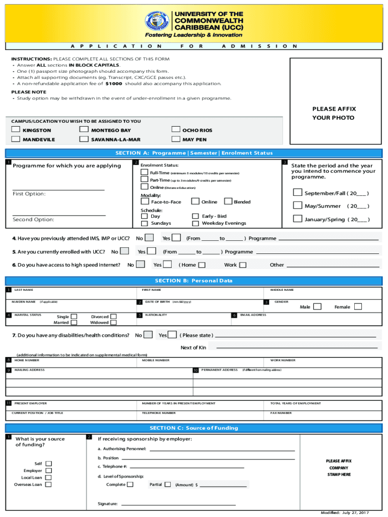 Fillable Online ucc edu UCC Application Form10-10-17-updated Jul2017 copy editable Fax Email ...