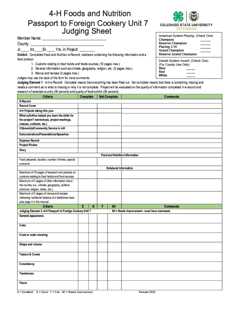 Fillable Online 4-H Foods and Nutrition Passport to Foreign Cookery ...